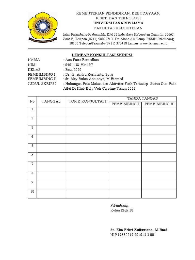 Lembar Konsultasi Skripsi A4 - 10 TTD | PDF