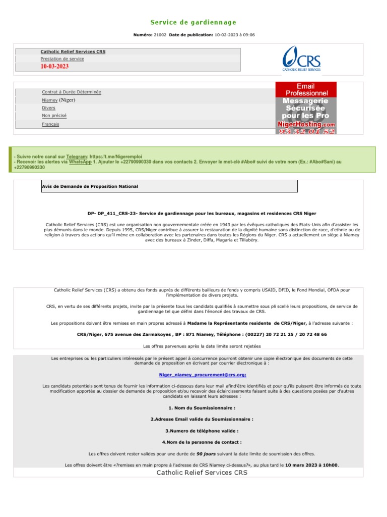 Appel à propositions : Service de gardiennage CRS | PDF