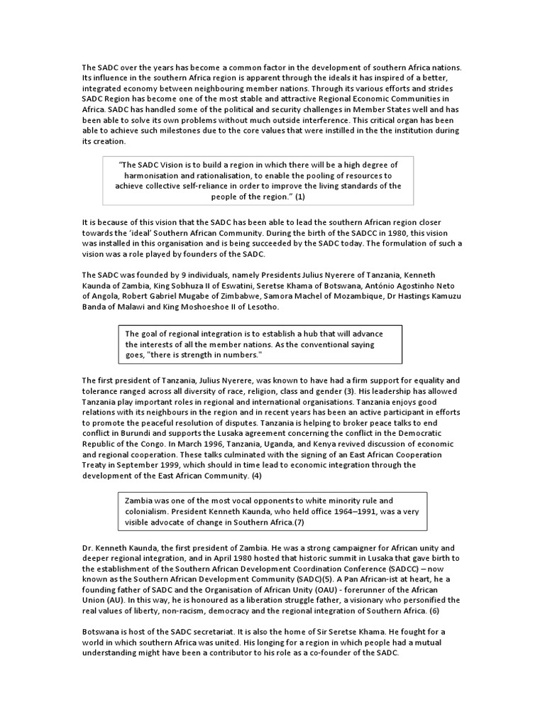 SADC-founders Roles | PDF | Southern Africa | International Relations