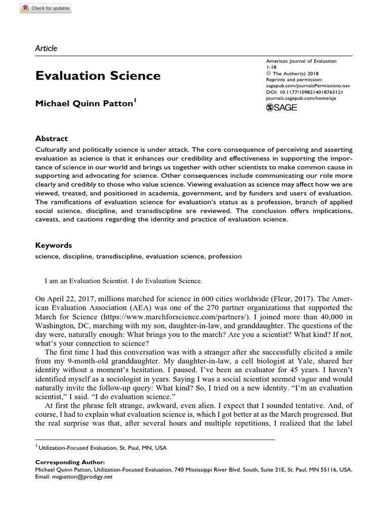 Patton, M. Q. (2018) - Evaluation Science. | PDF | Science | Evaluation