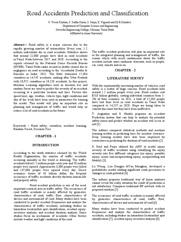 Road Accident Prediction journal paper | PDF | Machine Learning ...