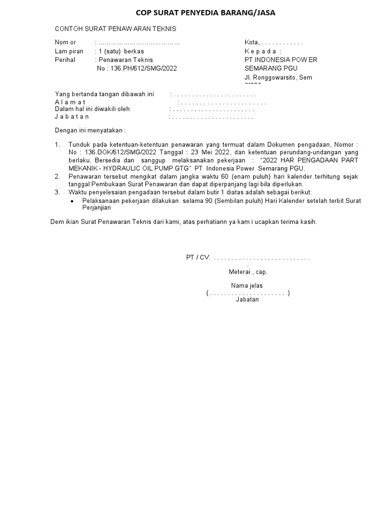 136.B Contoh Penawaran Teknis | PDF