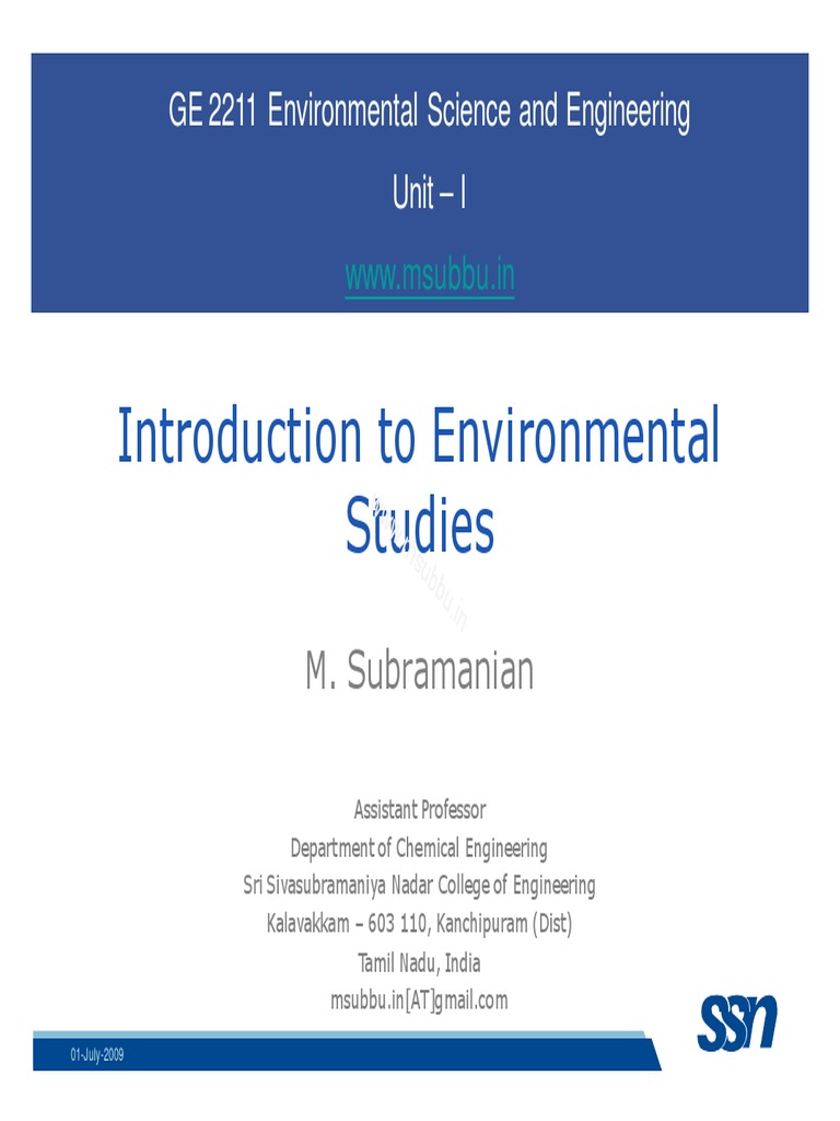 EVS Lecture I 1 Introduction To EnvironmentalStudies | PDF | Natural Environment | Environmentalism