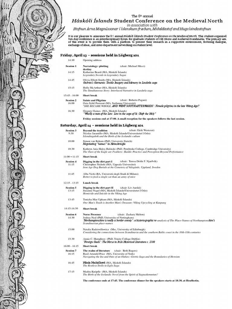 HÍ Student Conference Schedule 2018 2ND REVISED | PDF | Vikings | Saga