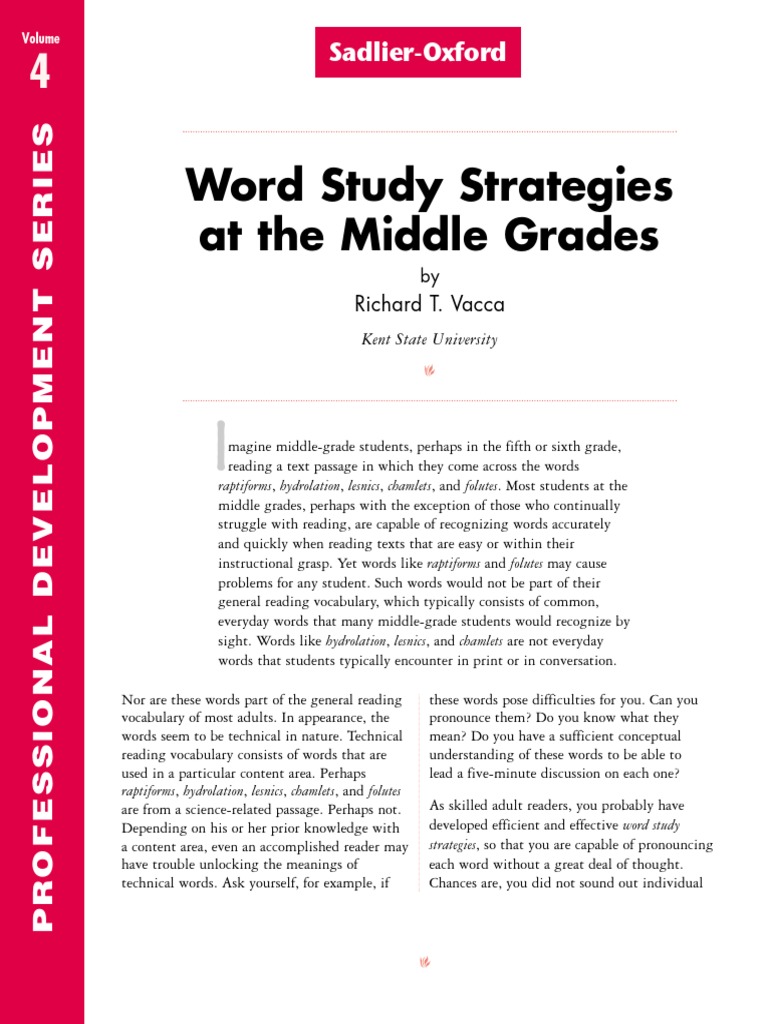 Word Study Strategies at The Middle Grades | PDF | Phonics | Syllable
