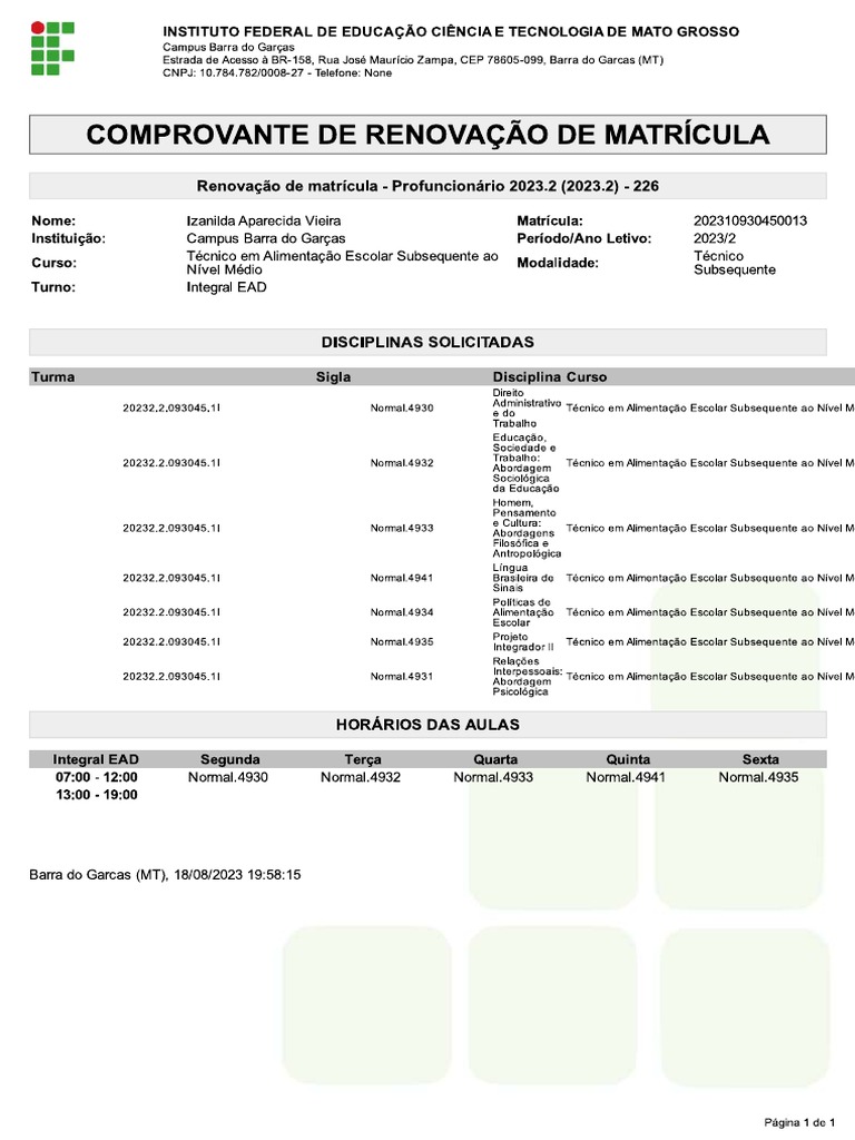 Comprovante de Matricula | PDF
