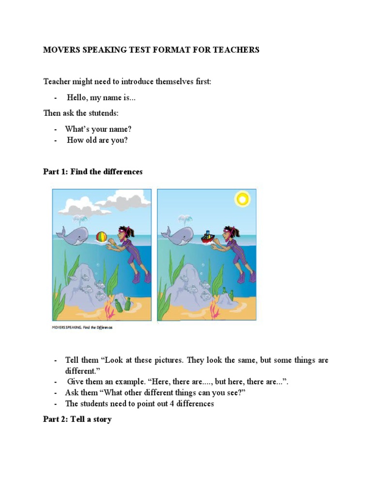 Movers Speaking Test Format For Teachers | PDF