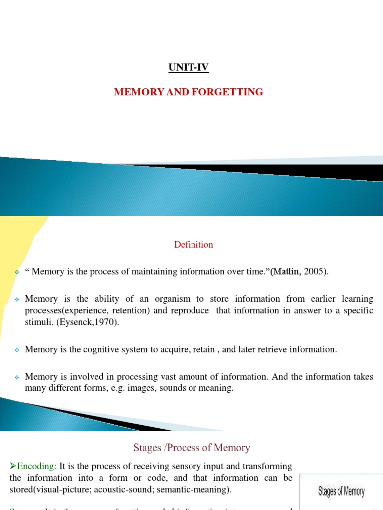 Unit-Iv-Memory and Forgetting | Download Free PDF | Memory | Long Term Memory