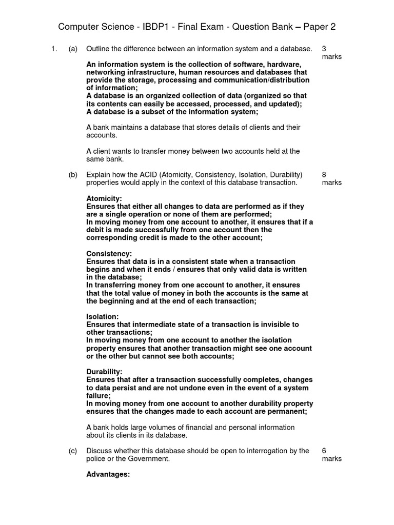 Database - Paper 2 - Final Exam Question Bank | PDF | Database Transaction | Databases