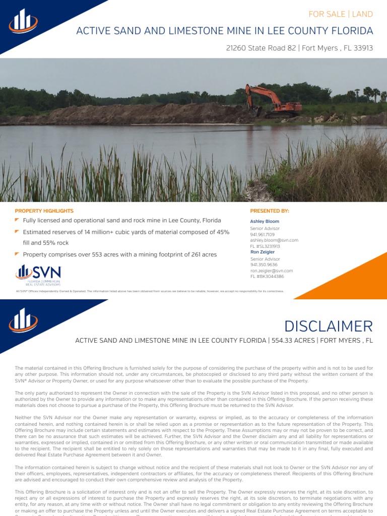 Active Sand and Limestone Mine in Lee County Florida: For Sale - Land ...
