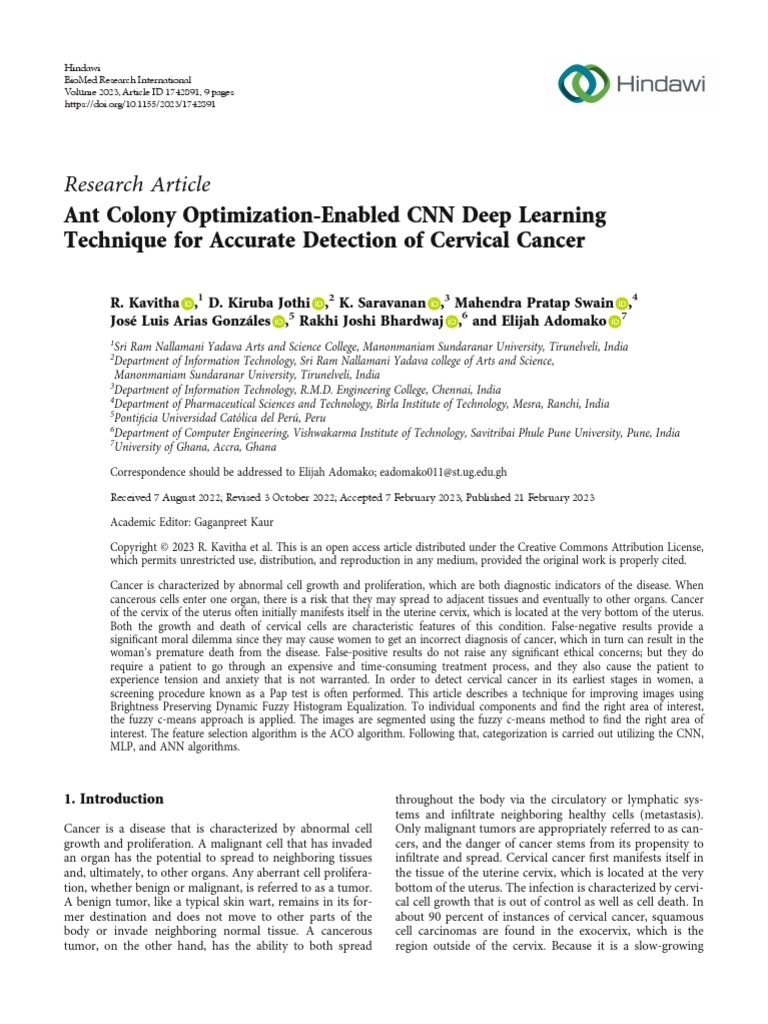 Research Article Ant Colony Optimization-Enabled CNN Deep Learning Technique For Accurate ...