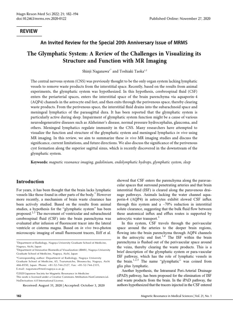 The Glymphatic System A Review of The Challenges in Visualizing Its ...