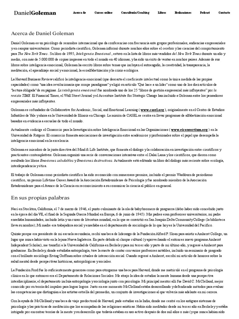Acerca de Daniel Goleman - Daniel Goleman | PDF