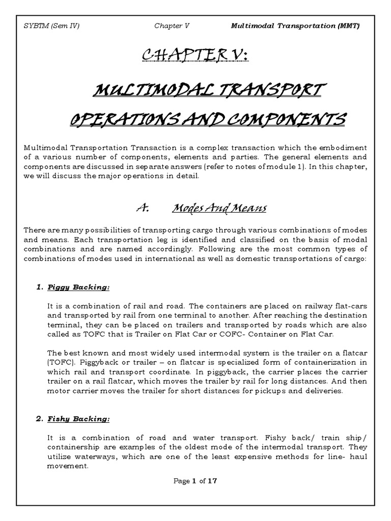 Chapter 5 - Classifications of MMT | PDF | Intermodal Freight Transport ...