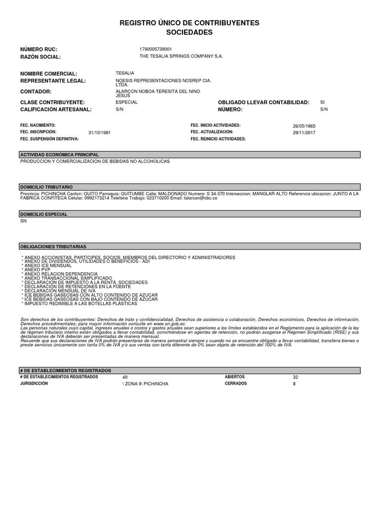 Información de Tesalia CBC en Ecuador | PDF | Ecuador | Contabilidad