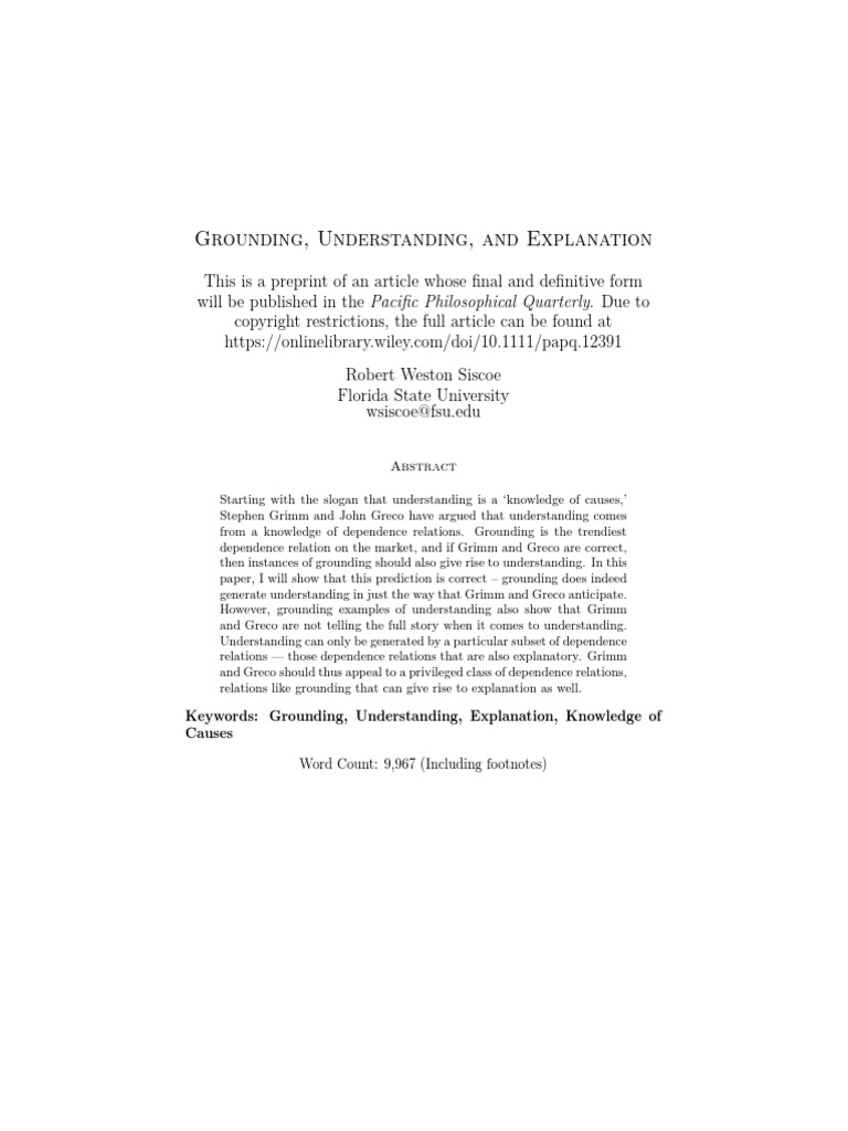 Grounding, Understanding, and Explanation | PDF | Understanding | Knowledge