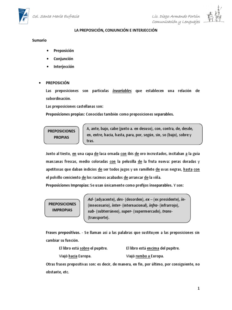 Uso de Preposiciones, Conjunciones e Interjecciones | PDF | Semiótica ...