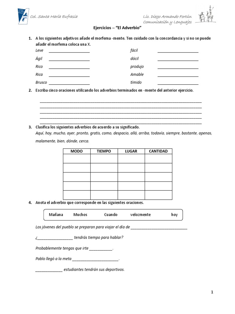 Ejercicios de Adverbios en Español | PDF | Adverbio | Sintaxis