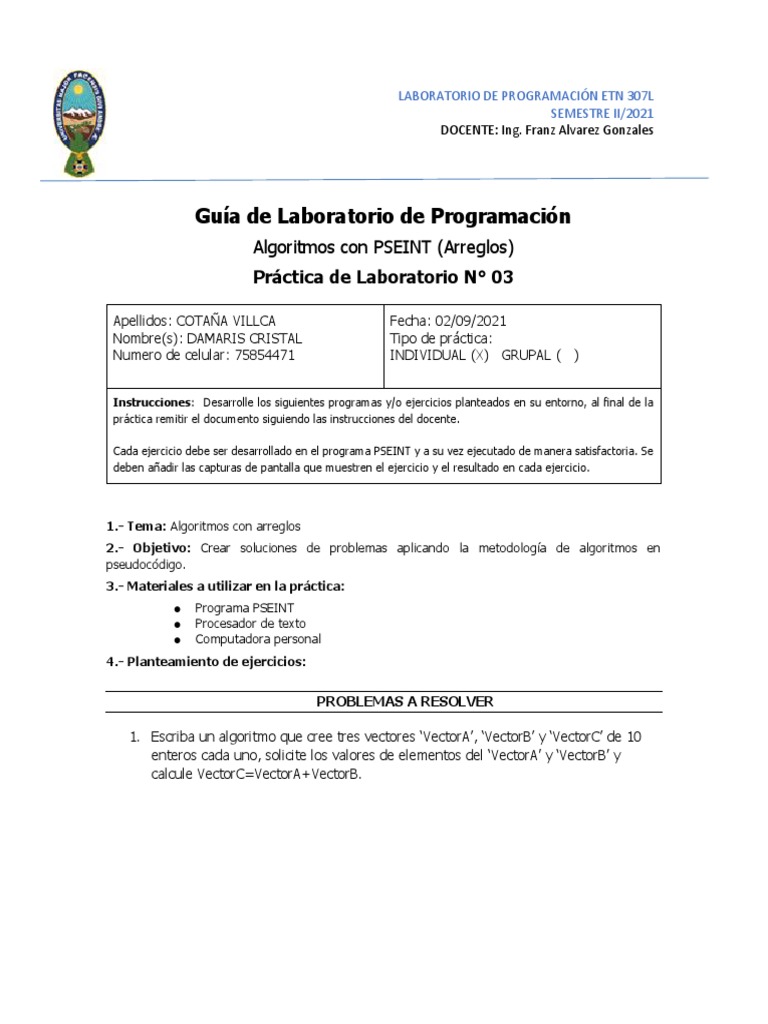 Guía de Algoritmos con PSEINT | PDF | Algoritmos | Programación de computadoras