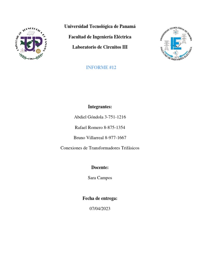 Laboratorio 12 - (Conexiones de Transformadores Trifasicos) | PDF | Transformador | Inductor