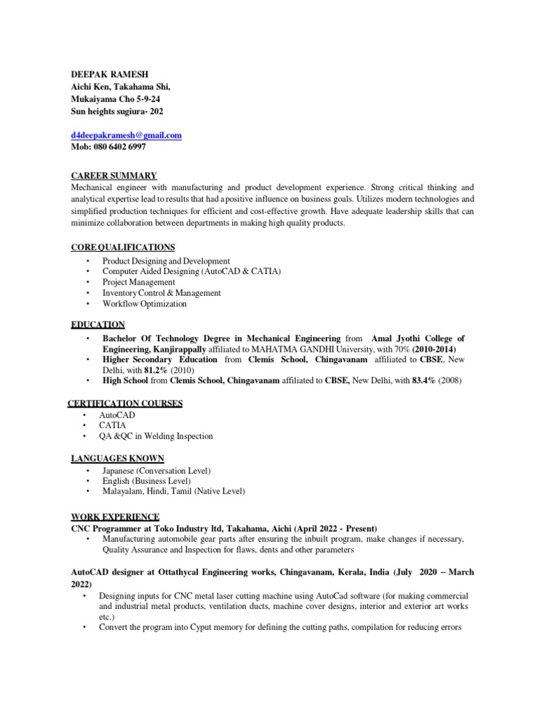 RAMESH DEEPAK Resume | PDF | Industrial Processes | Materials