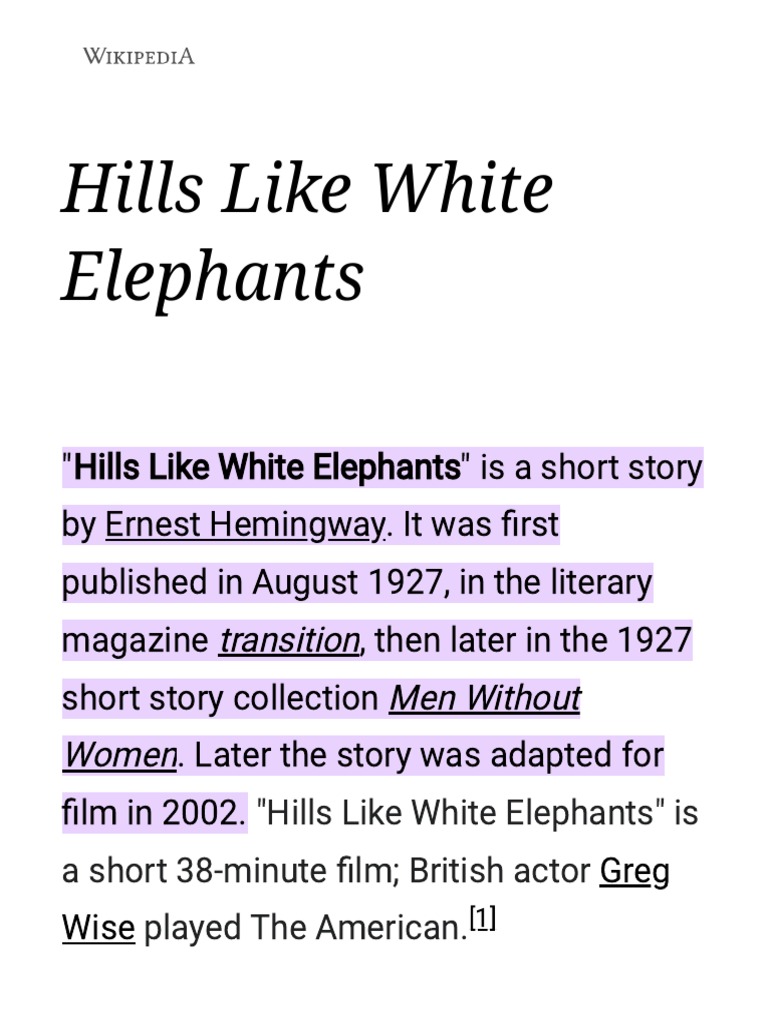 Hills Like White Elephants - Wikipedia | PDF