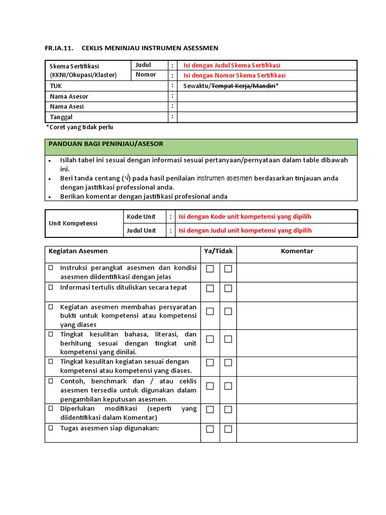 Ceklis Peninjauan Instrumen Asesmen | PDF