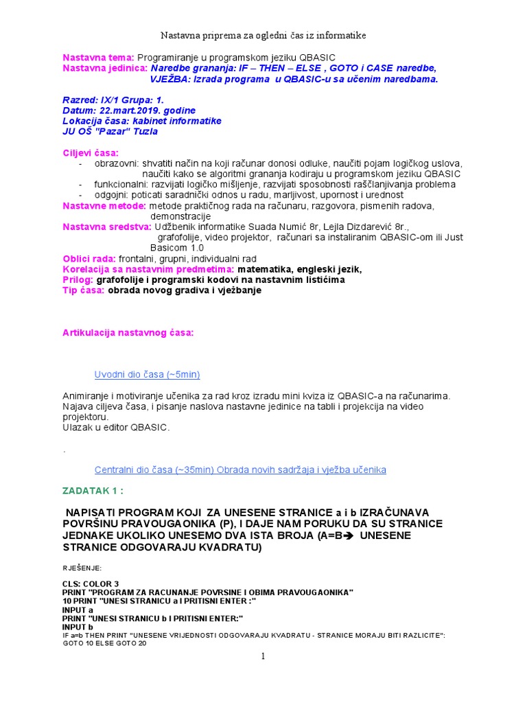 Naredbe Grananja Ogledni Čas | PDF