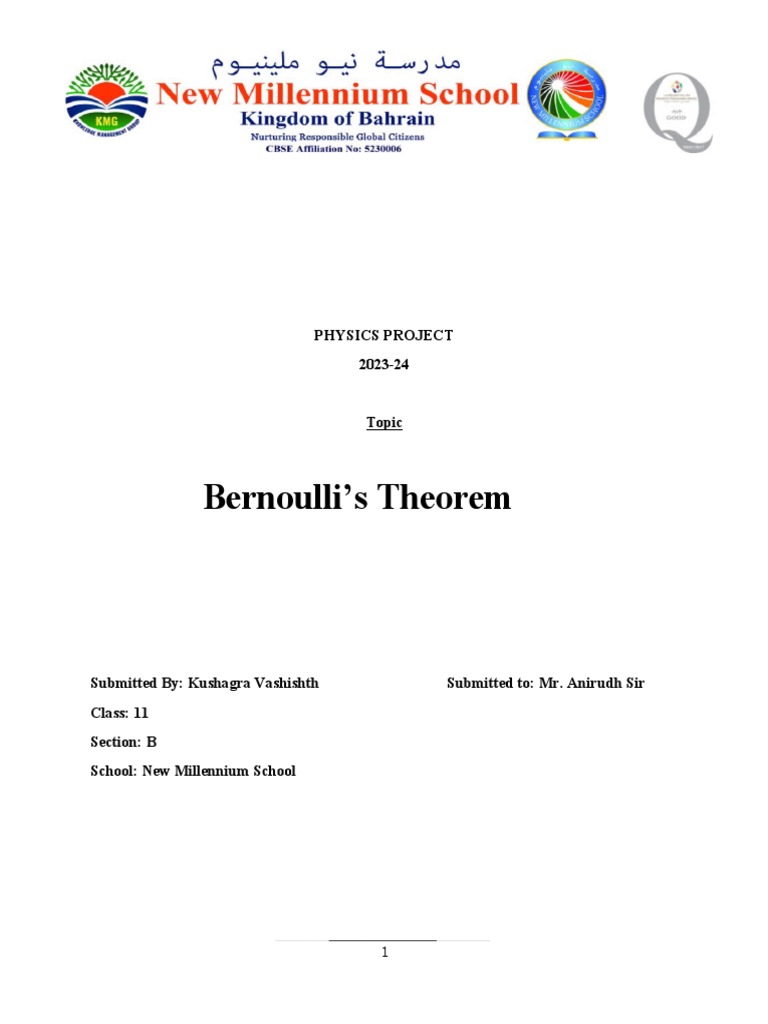 Physics Project: Bernoulli's Theorem | PDF