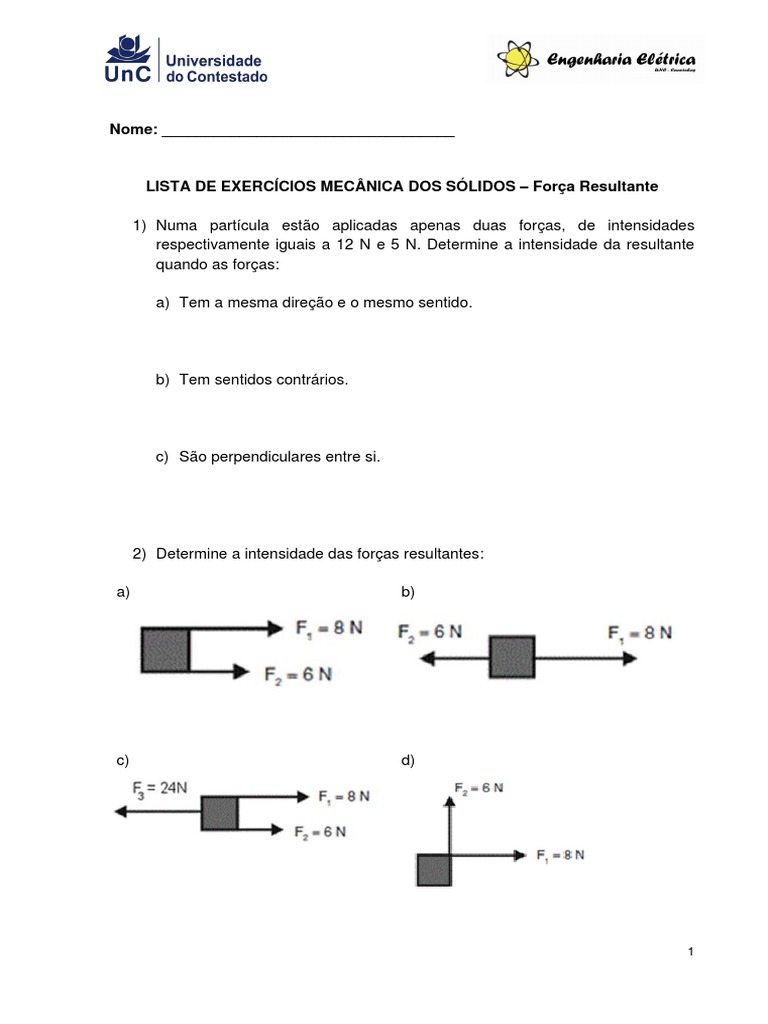 Lista de Exercícios Força Resultante | PDF