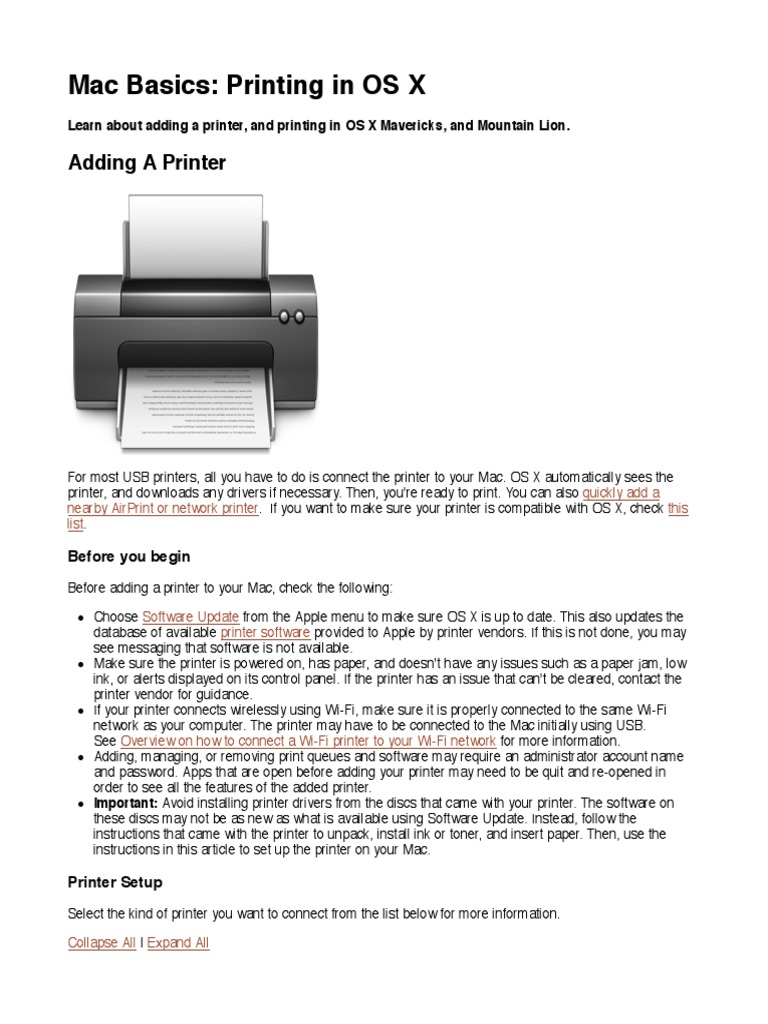 Printing Setup in OS X Mavericks | PDF | Mac Os | Printer (Computing)