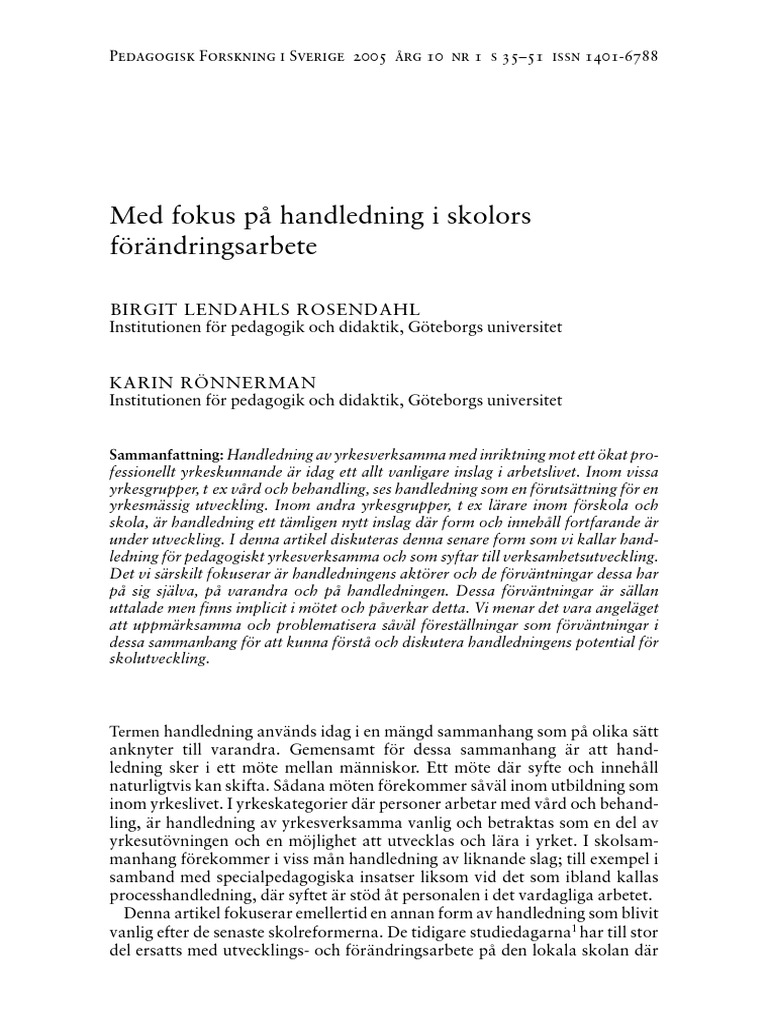 Med Fokus På Handledning I Skolors Förändringsarbete | PDF