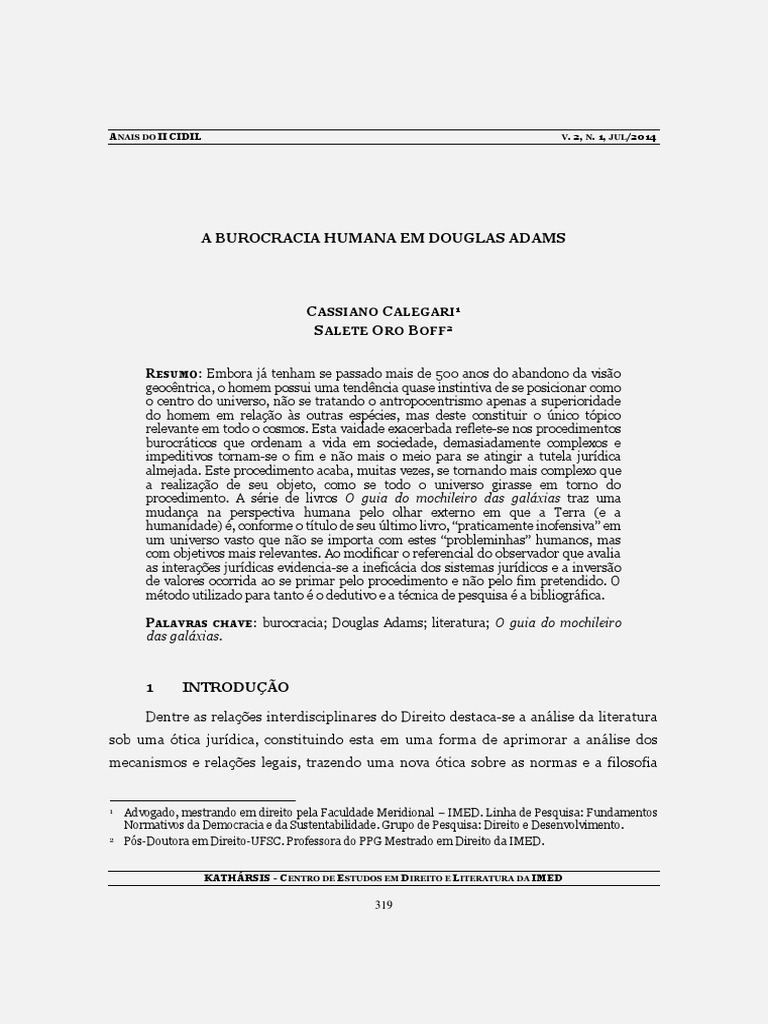 CALEGARI, BOFF. A Burocracia Humana em Douglas Adams | PDF