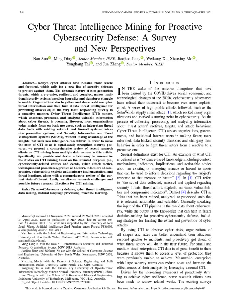 Cyber Threat Intelligence Mining For Proactive Cybersecurity Defense: A Survey and New ...