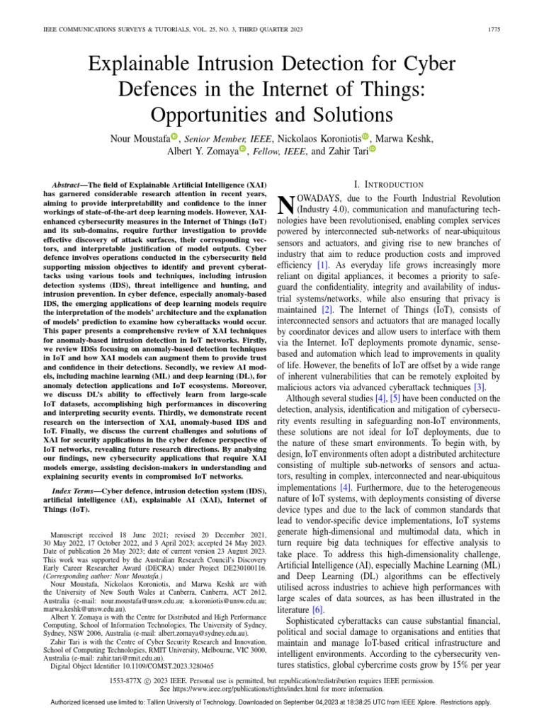 Explainable Intrusion Detection For Cyber Defences in The Internet of Things Opportunities and ...