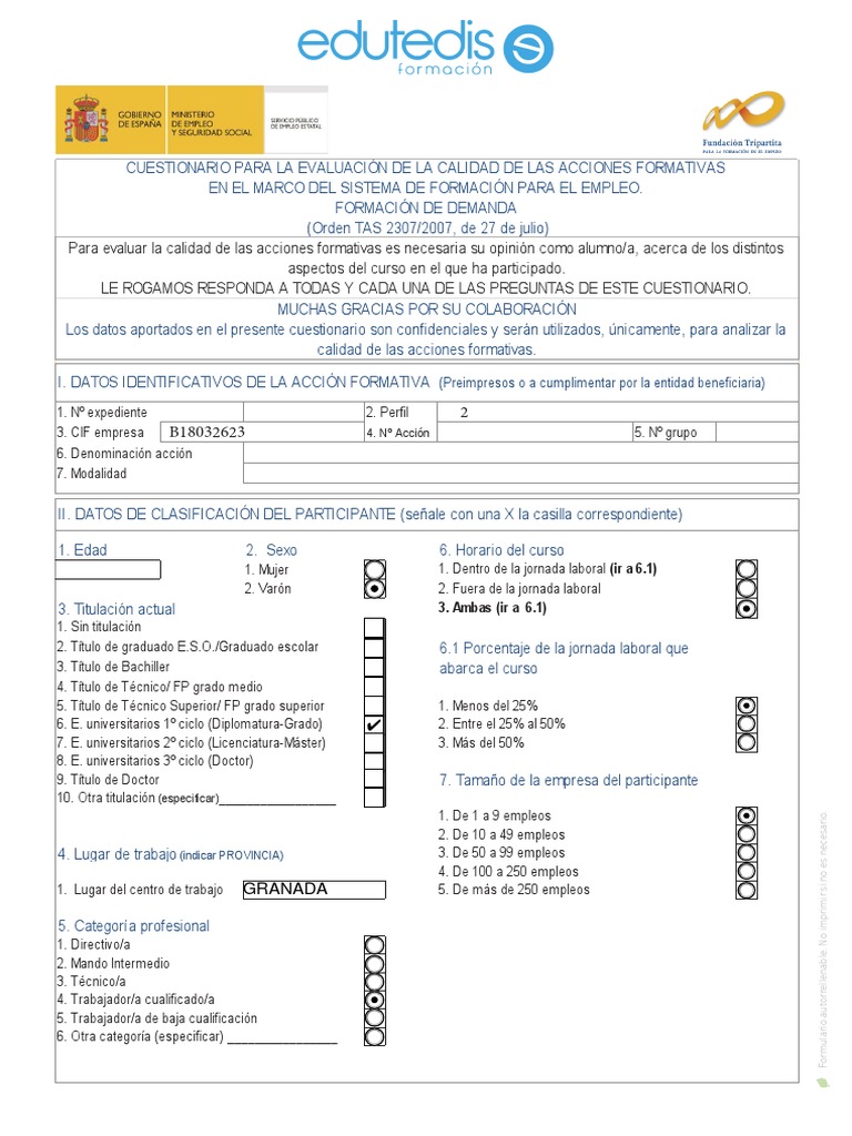 Cuestionario de La Calidad | PDF | Evaluación