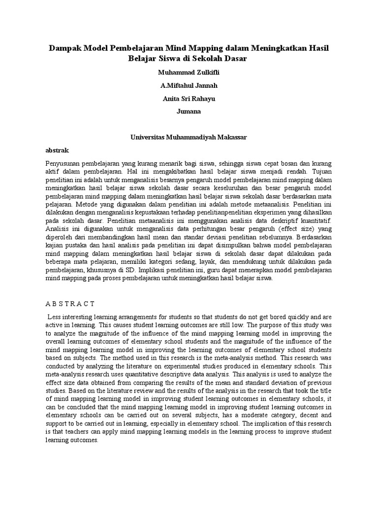 Dampak Model Pembelajaran Mind Mapping Dalam Meningkatkan Hasil Belajar Siswa Di Sekolah Dasar | PDF