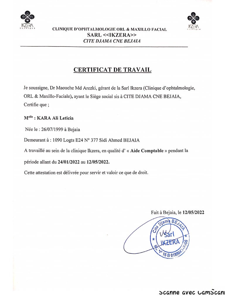 Certificat de Travail | PDF