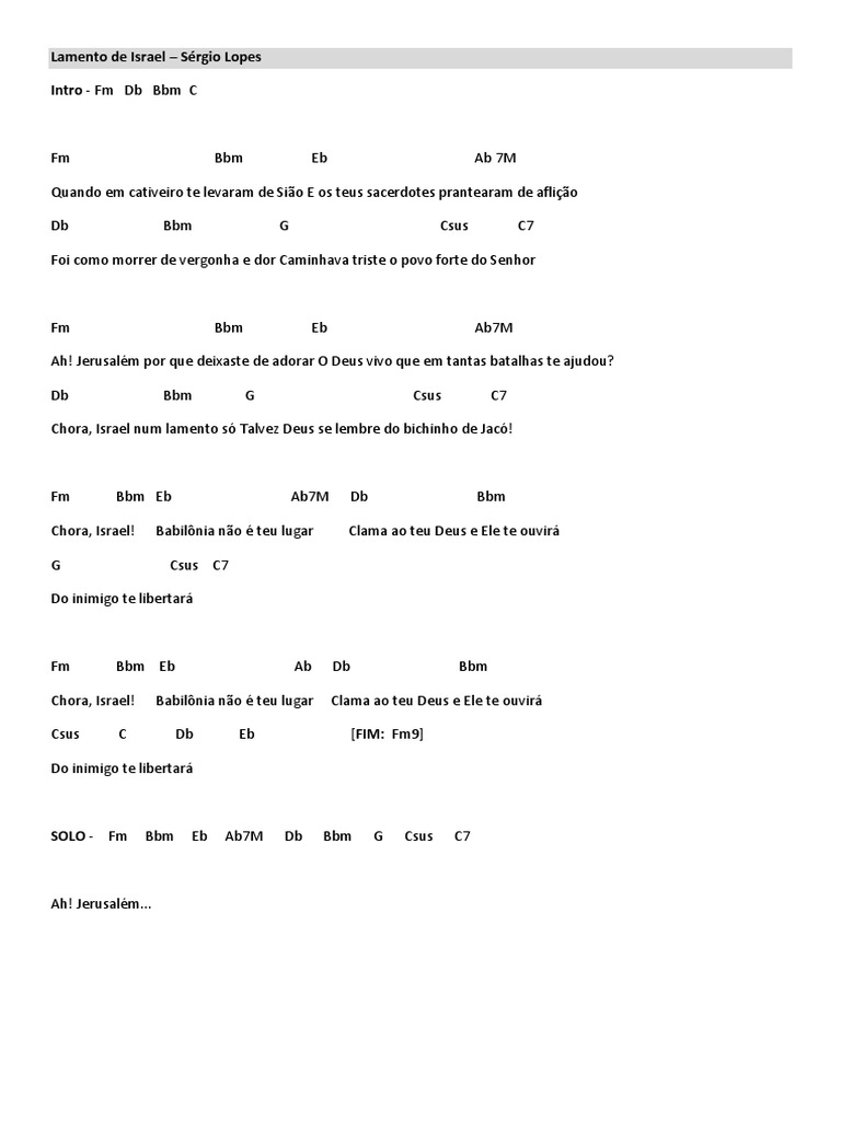 Lamento de Israel CIFRA | PDF