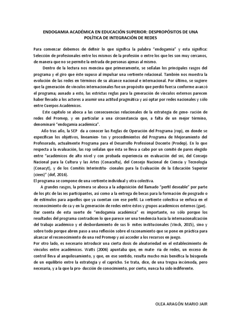 ENDOGAMIA ACADÉMICA EN EDUCACIÓN SUPERIOR | PDF