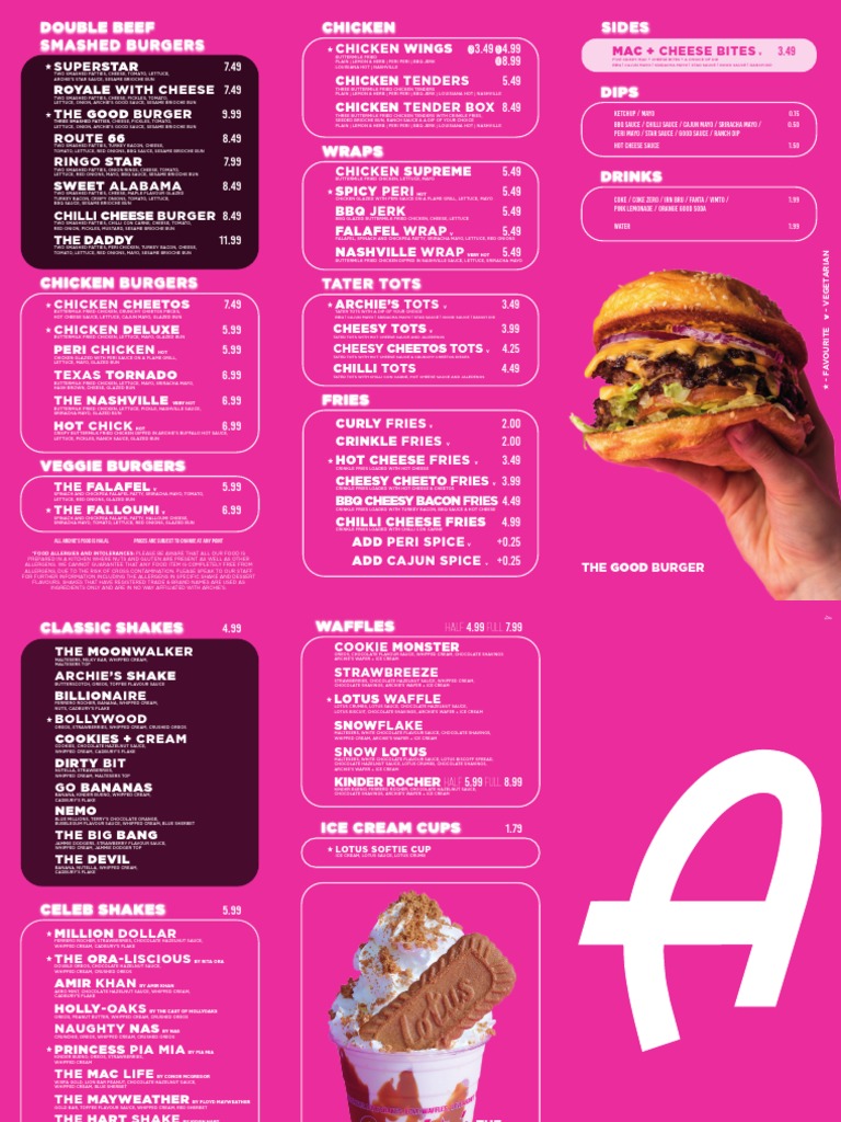 Archies Main Menu Piccadilly and Arndale | PDF