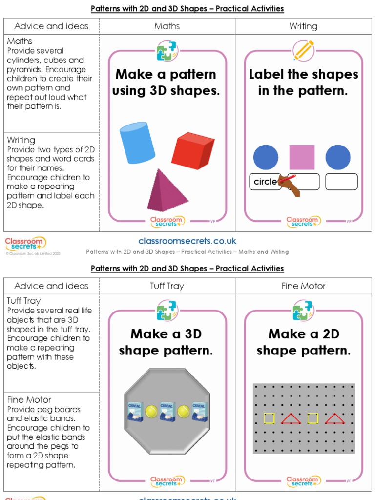 Year 1 Patterns With 2D and 3D Shapes Maths Recovery Practical ...