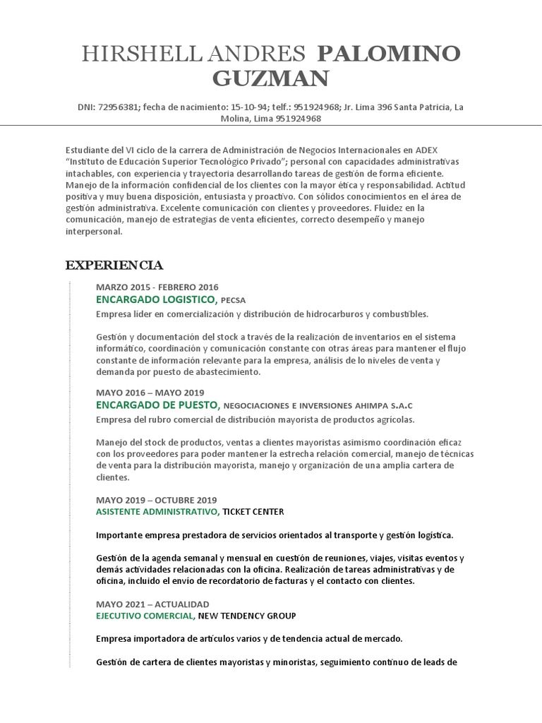 1 - CV Hirshell Palomino | PDF | Logística | Business
