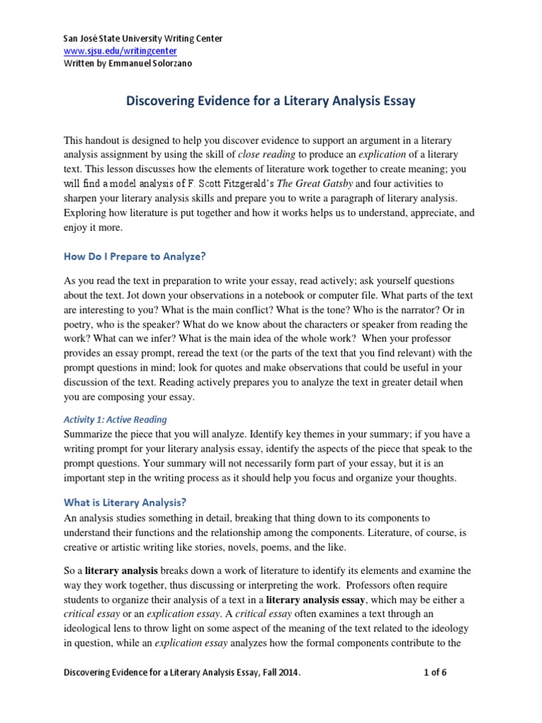 Literary Analysis Pdf Essays Analysis