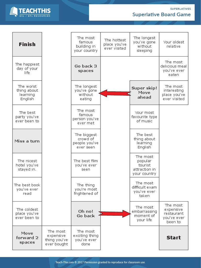 Board Game - Superlative | PDF | Second Language Acquisition | Food And ...