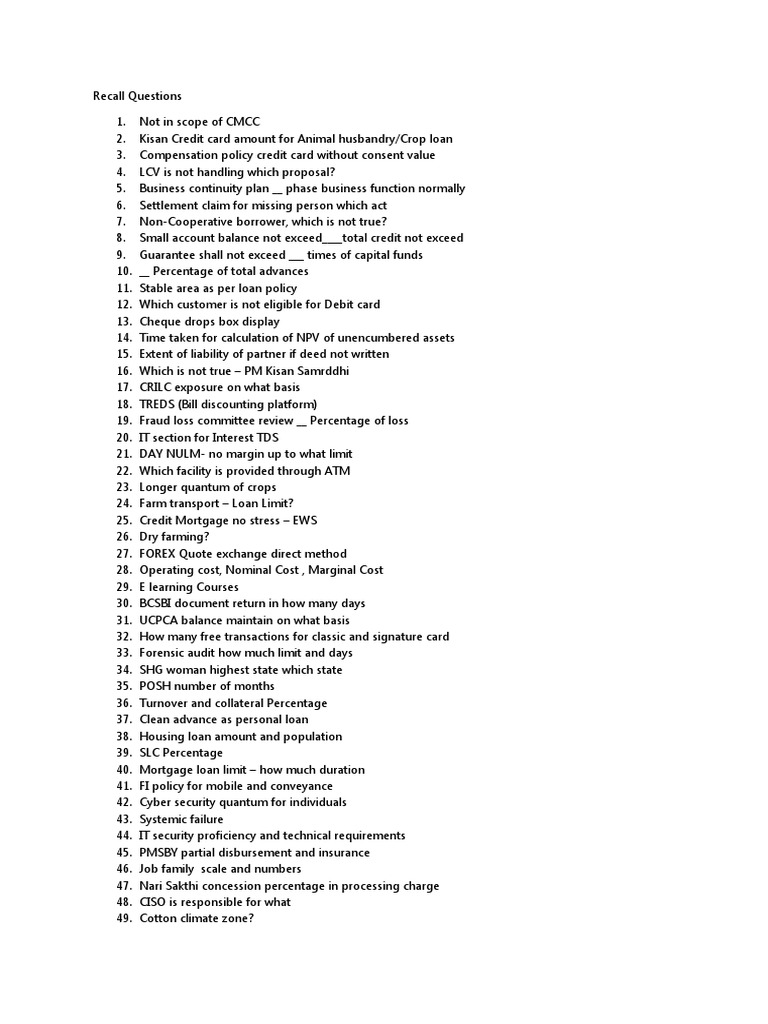 Recall Questions | PDF | Credit | Finance & Money Management