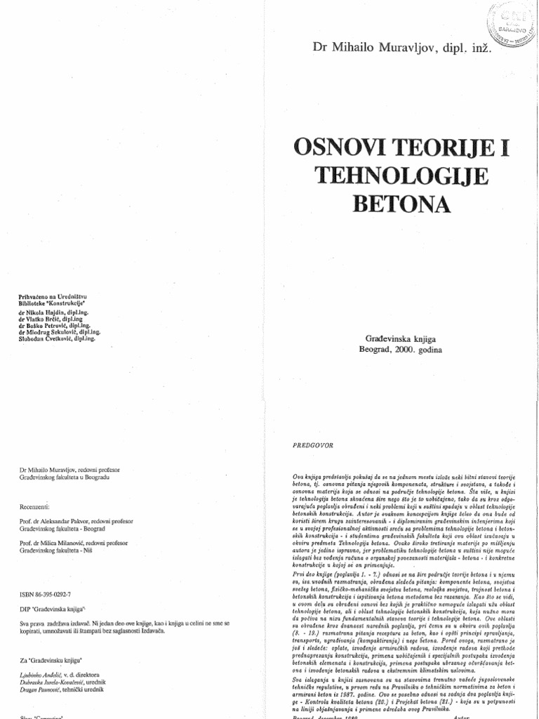 Osnovi Teorije I Tehnologije Betona Muravljov | PDF
