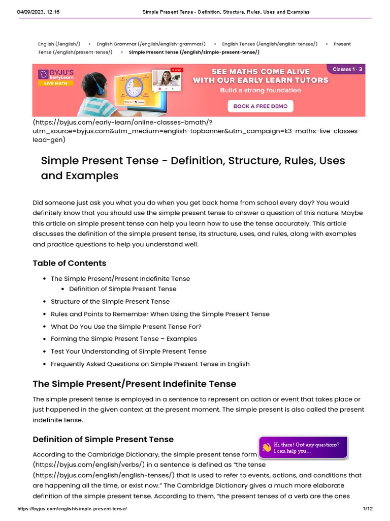 Simple Present Tense - Definition, Structure, Rules, Uses and Examples ...
