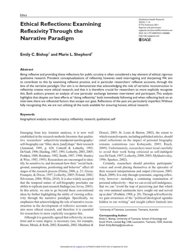 Ethical Reflections Examining Reflexivity Through The Narrative ...