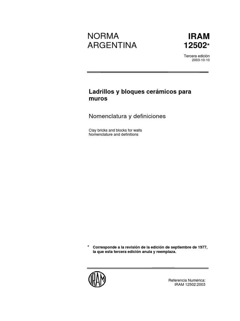 Iram 12502 | Descargar gratis PDF | Albañilería | Ladrillo